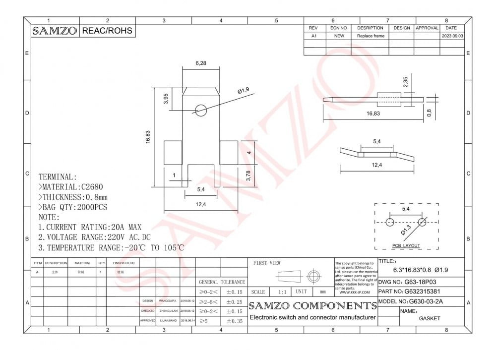 SAMZO G630-03-2A technical drawing