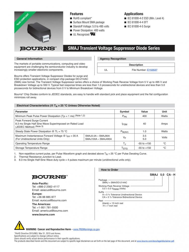 SMAJ series datasheet page 1