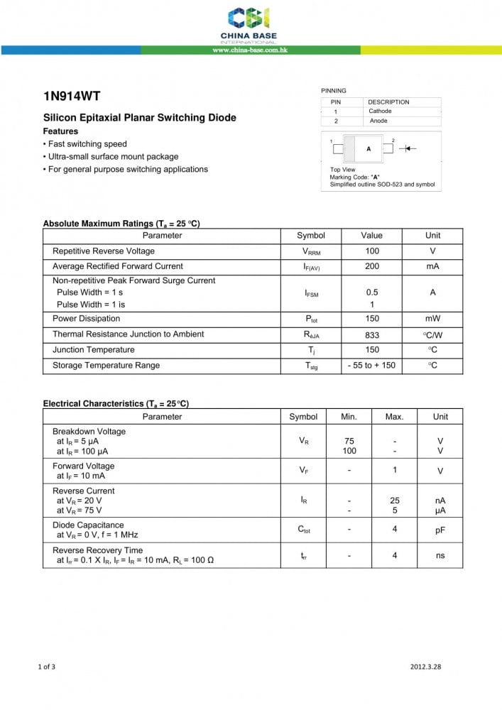 1N914WT datasheet page 1