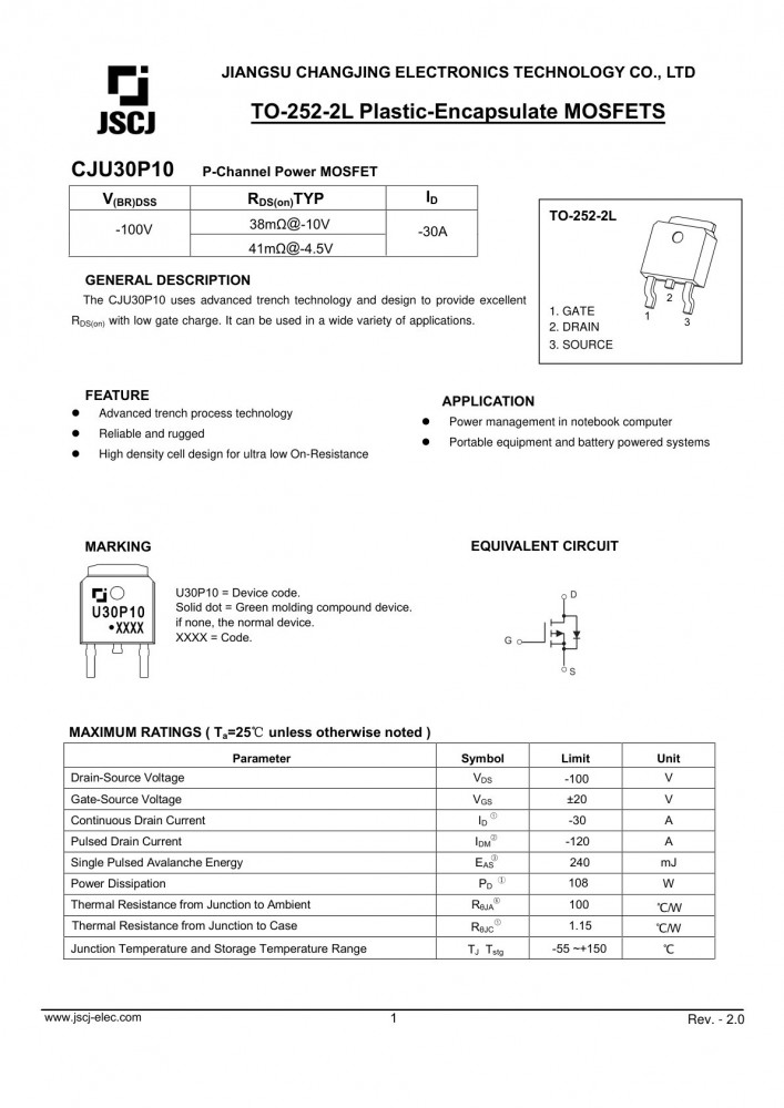CJU30P10 datasheet page 1