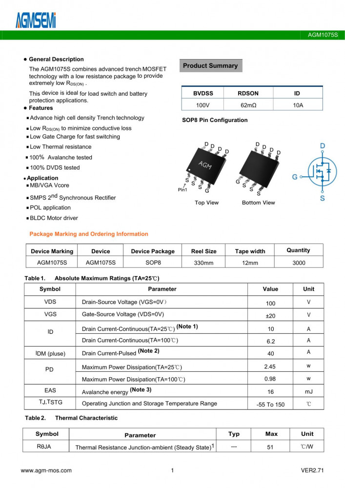 AGM1075S datasheet page 1