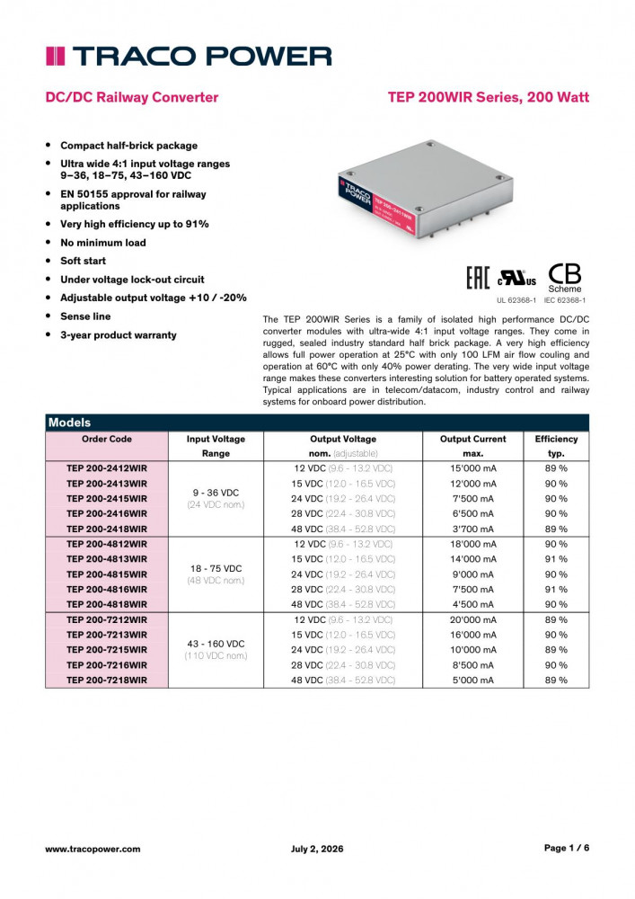 TEP 200WIR technical document page 1