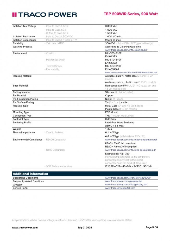 TEP 200WIR technical document page 5
