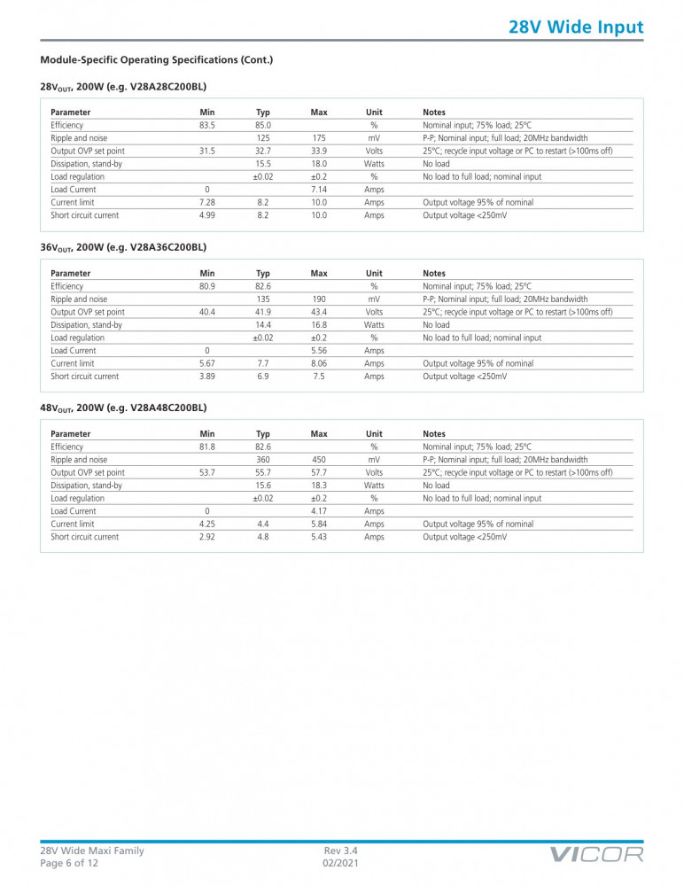 VICOR product documentation page 6