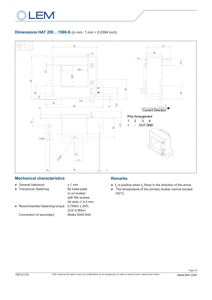 LEM HAT500-S technical document page 3