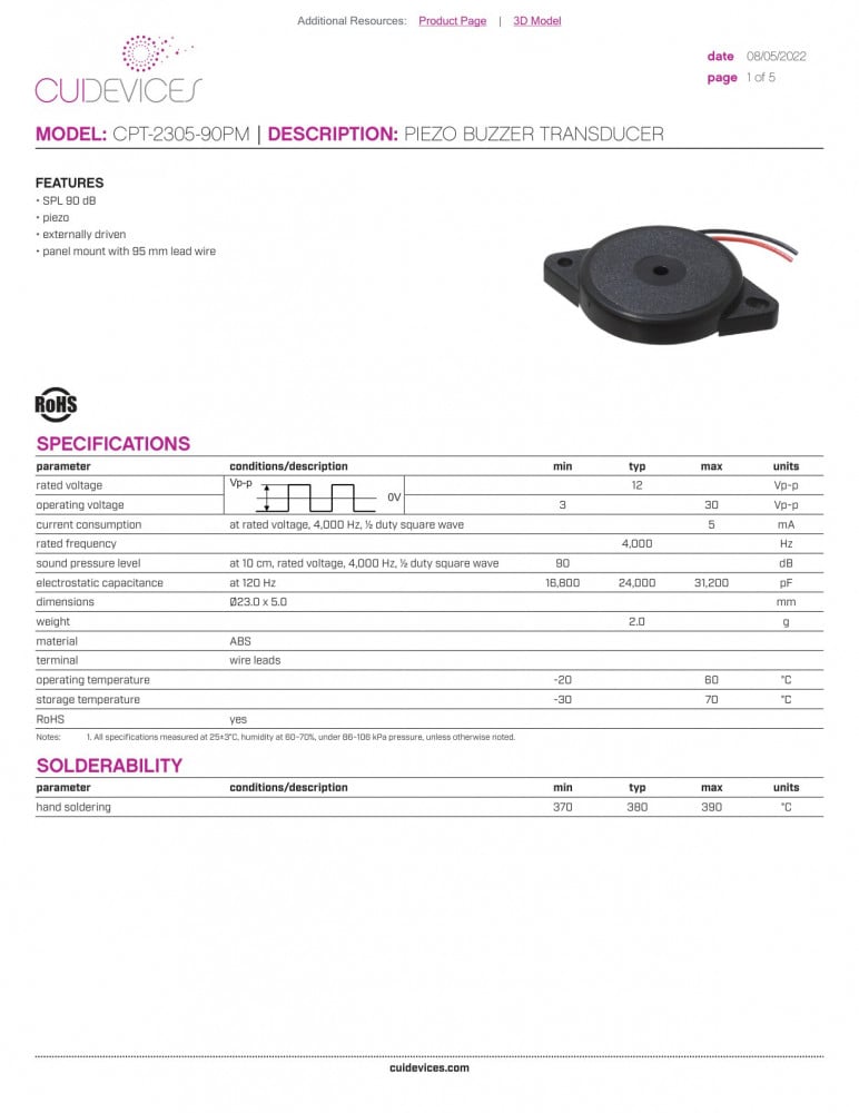CPT-2305-90PM datasheet page 1