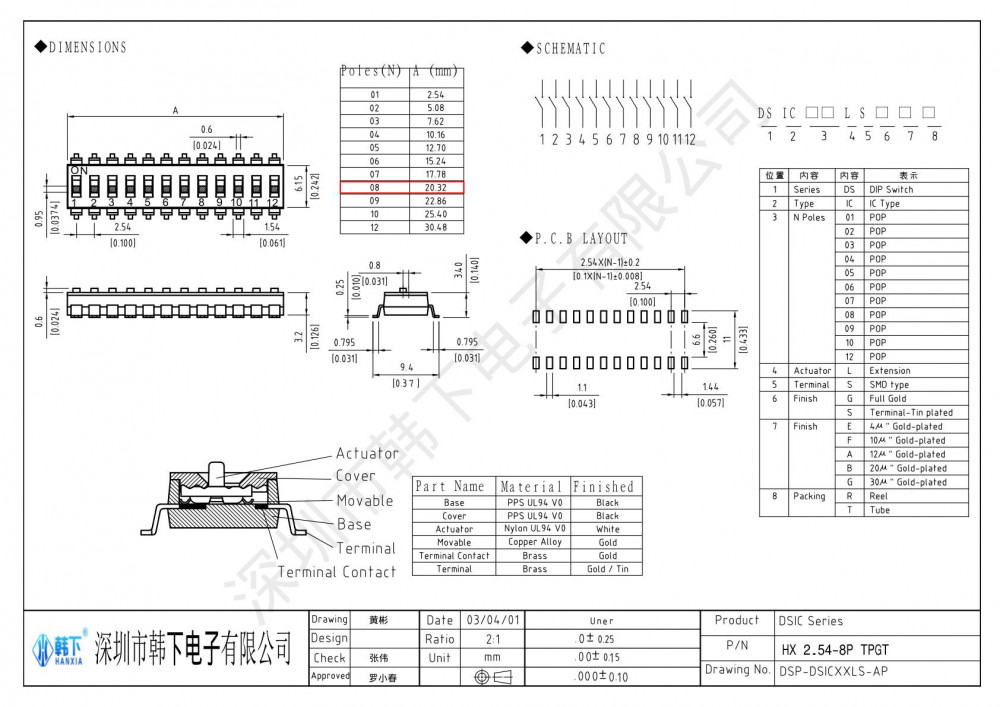 HX 2.54-8P TPGT specification page 1