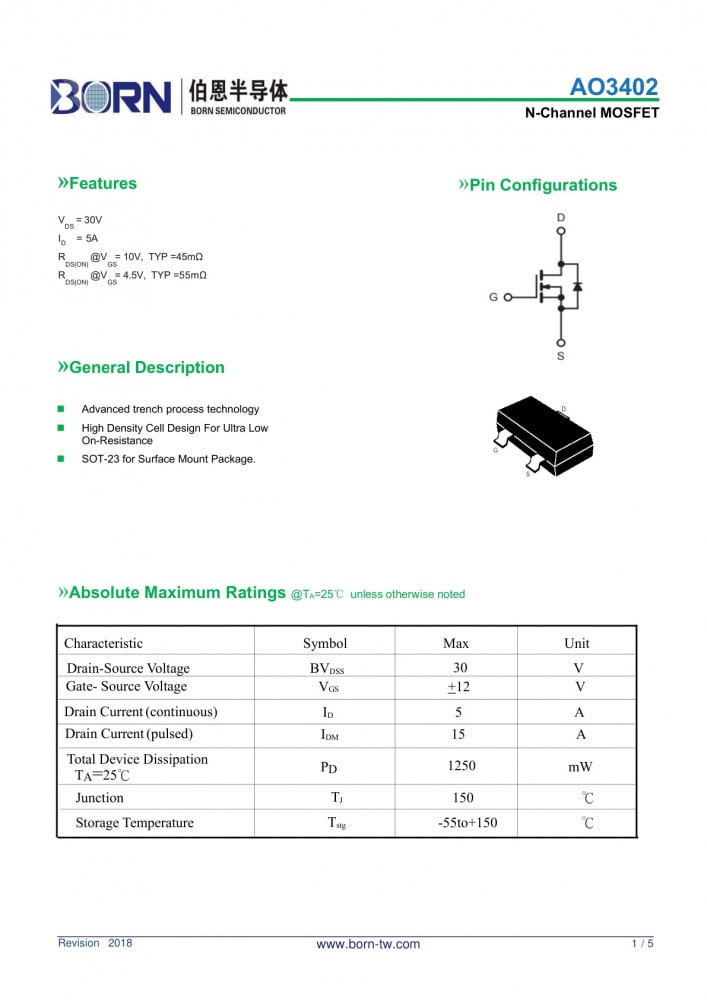 AO3402 datasheet page 1