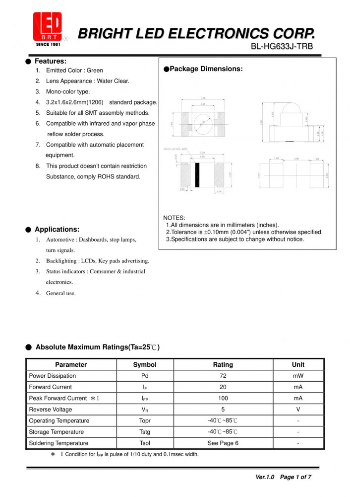 BL-HG633J-TRB datasheet page 1