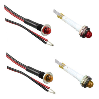 Neon Panel Mount Indicator Amber .380″ Hi-Dome 250V Wire Leads for sale