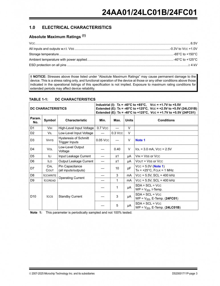 24LC01B datasheet page 3