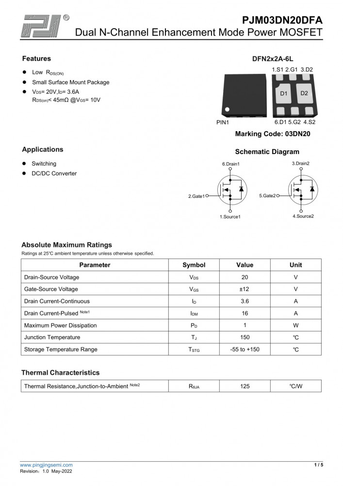 PJM03DN20DFA datasheet page 1