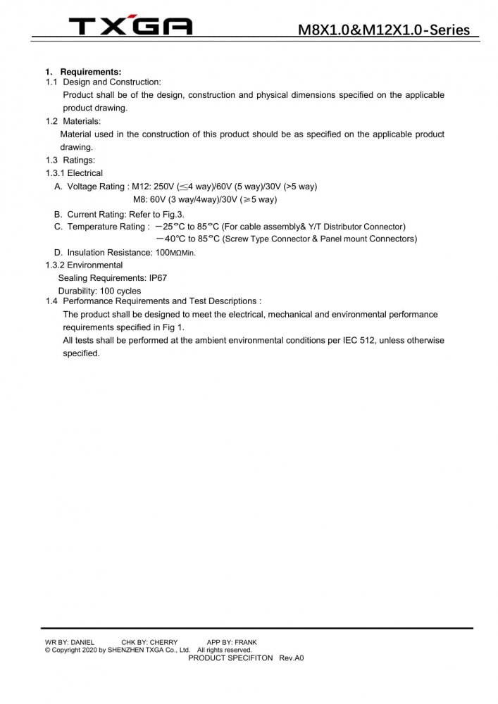 TXGA FCA08001 technical document page 1
