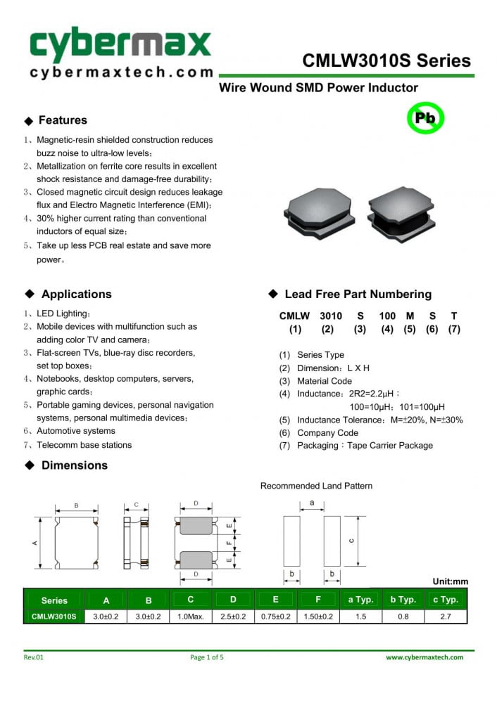 Cybermax CMLW3010S datasheet page 1