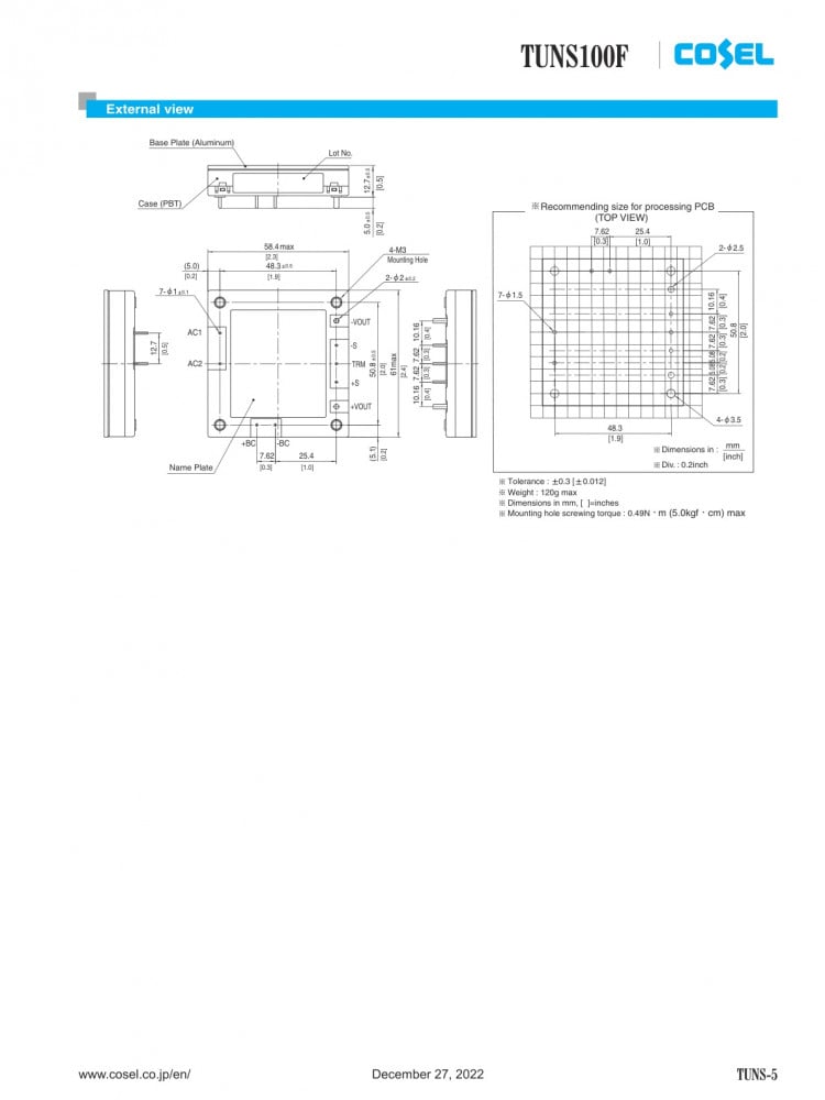 Cosel TUNS series datasheet page 5