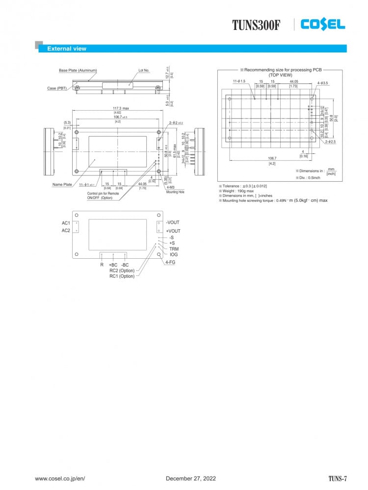 Cosel TUNS series datasheet page 7