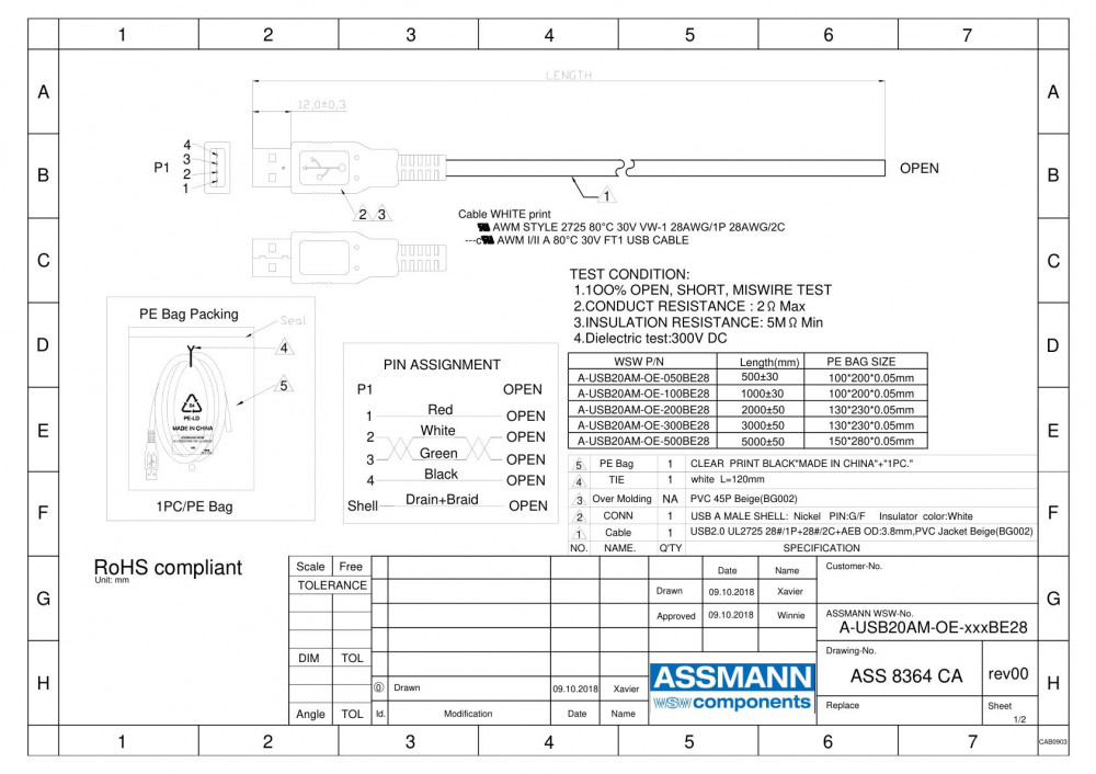 A-USB20AM-OE-050BE28 drawing page 1