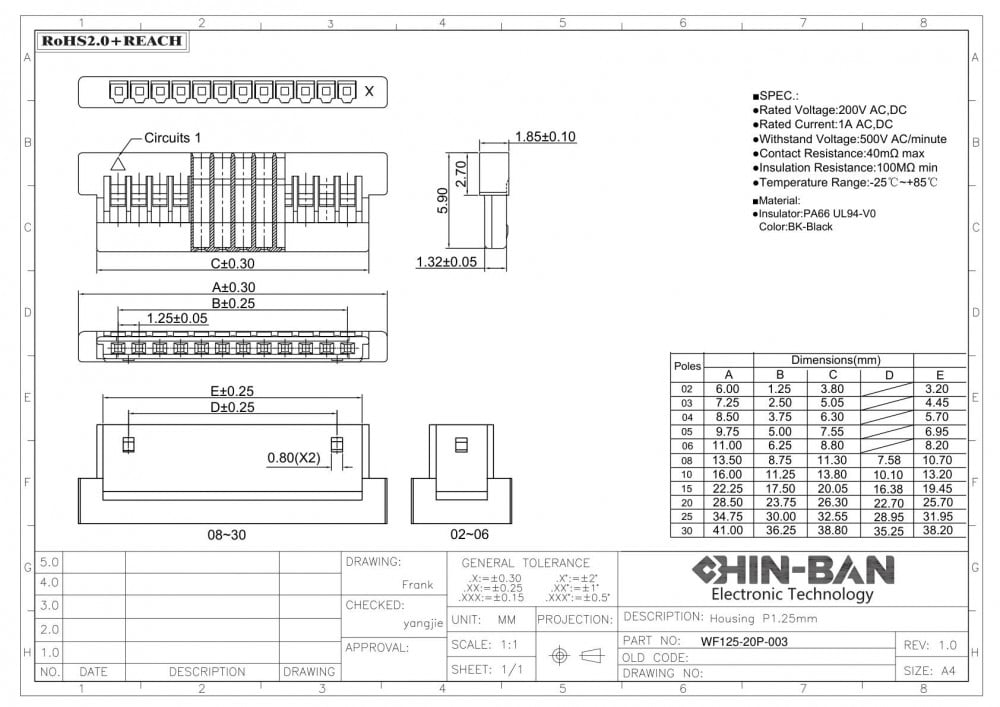 WF125 series technical drawing preview