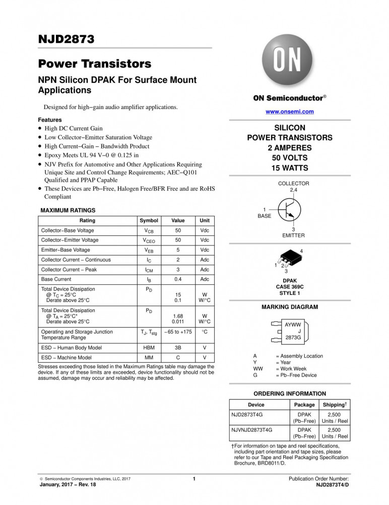NJVNJD2873T4G datasheet page 1