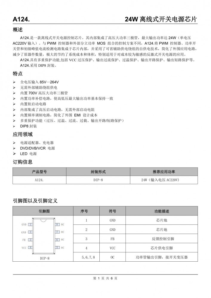 A124. datasheet page 1