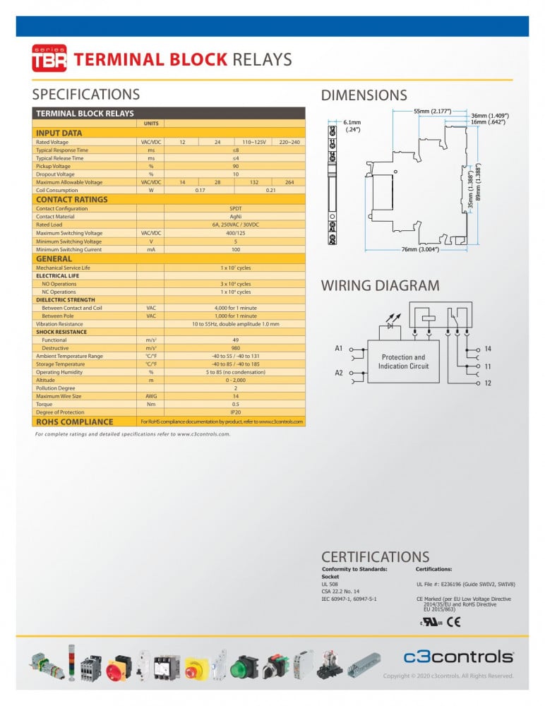 c3controls TBR dimensions and wiring diagram
