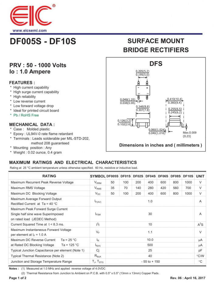 EIC DF10S datasheet page 1