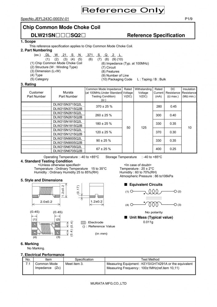 DLW21SN900SQ2L specification page 1
