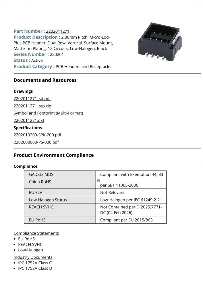 MOLEX 2202011271 technical document page 1