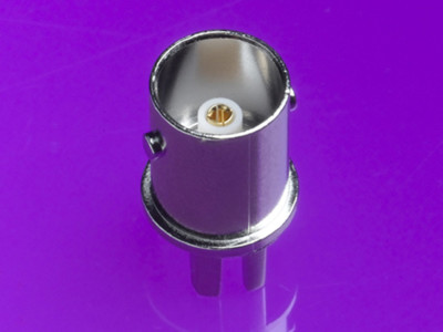 BNC Jack, Straight, Bulkhead Receptacle, PCB, Through Hole, White PBT Housing, Nut and Lockwasher Included, Tray, 75 Ohms