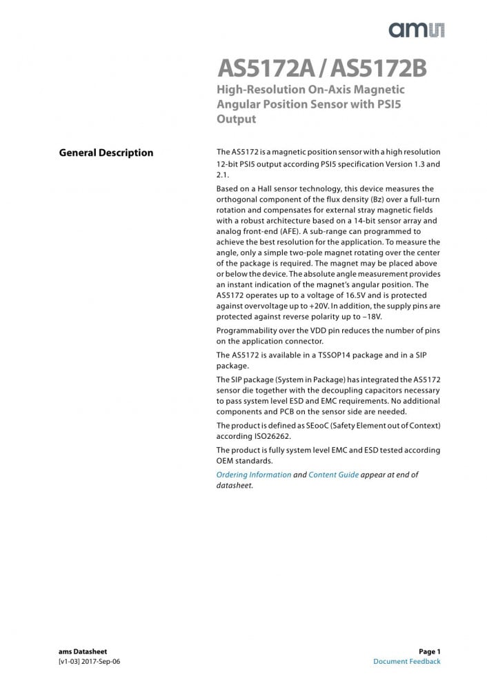 AS5172 datasheet page 1