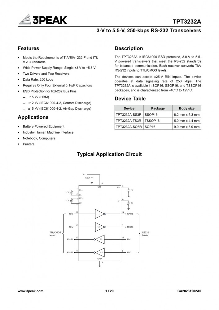 TPT3232A-SS3R datasheet page 1