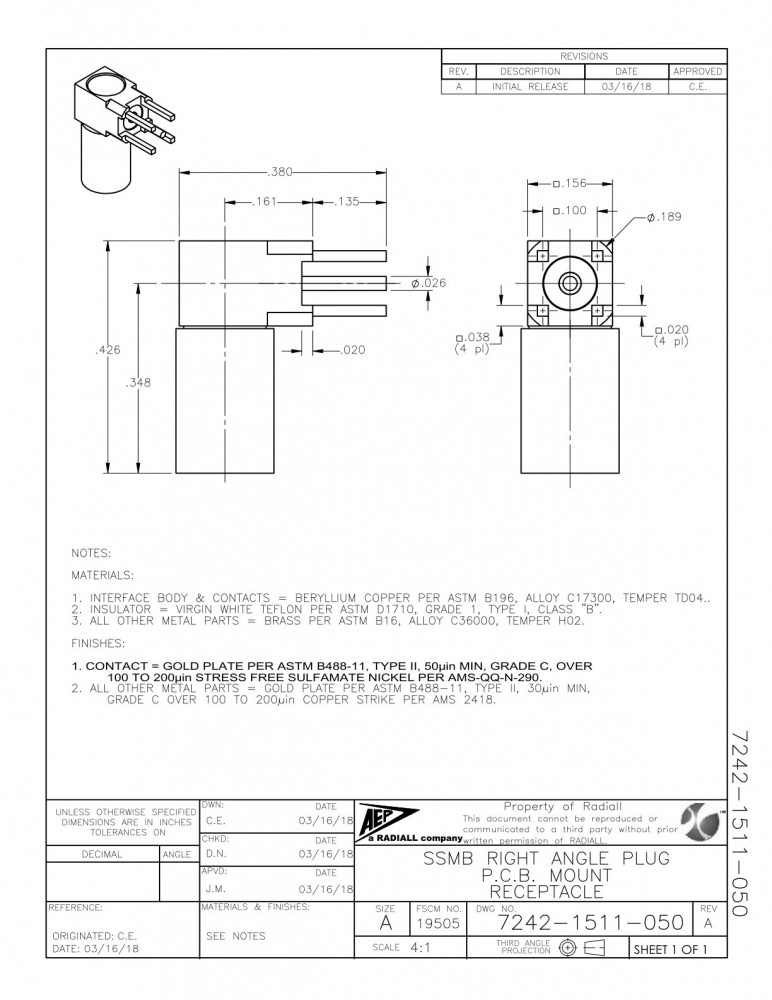 Radiall 7242-1511-050 technical drawing image