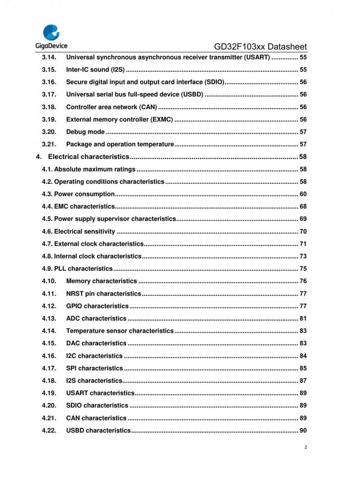 GD32F103xx datasheet page 3