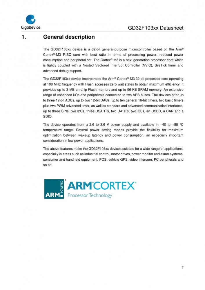 GD32F103xx datasheet page 8