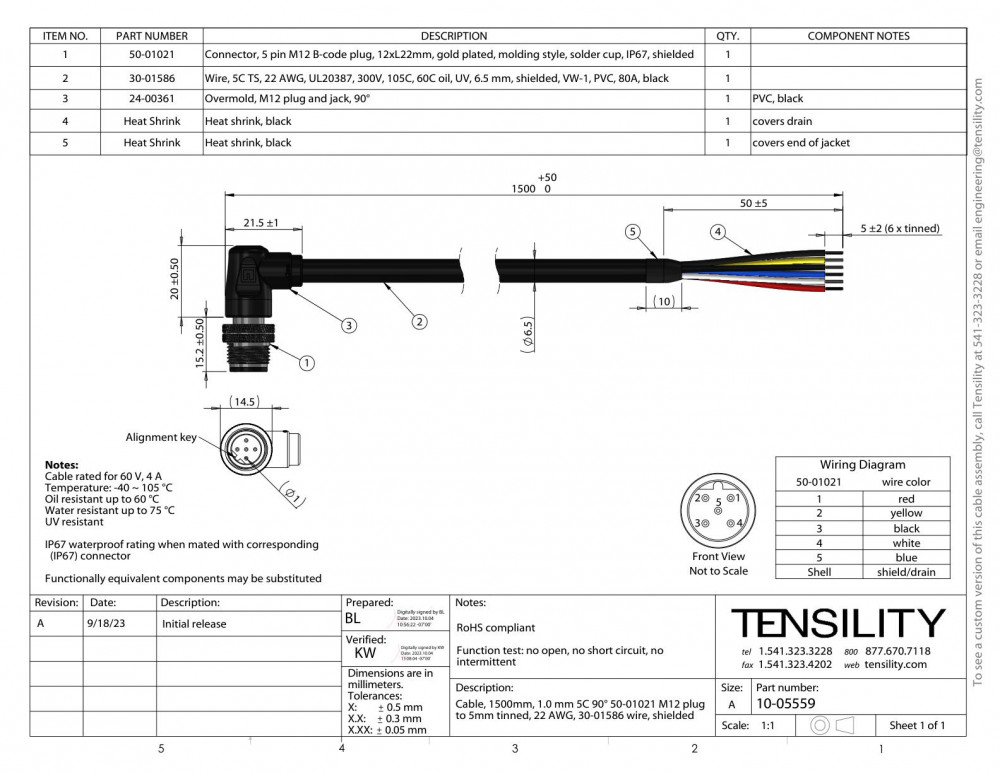 10-05559 Tensility cable assembly drawing