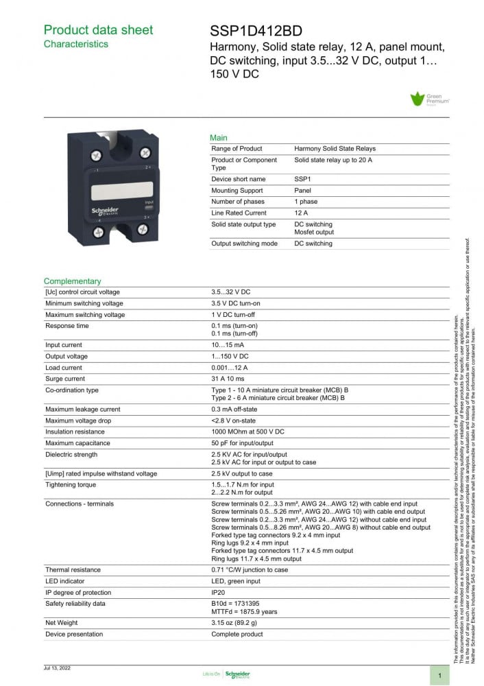 SSP1D412BD technical document page 1