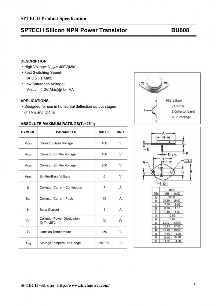 BU608 datasheet page 1