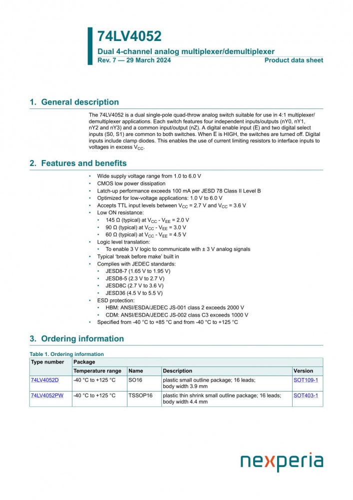 74LV4052 datasheet page 1