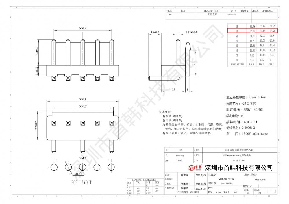 VH3.96-8P WZ specification page 1