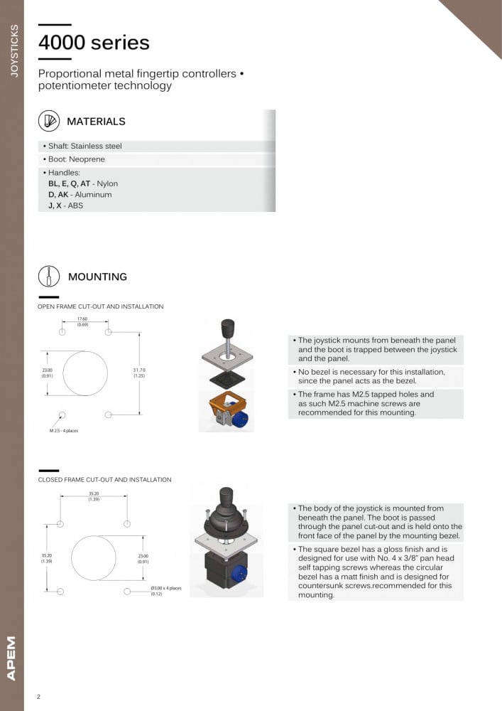 APEM 4000 Series technical document page 2