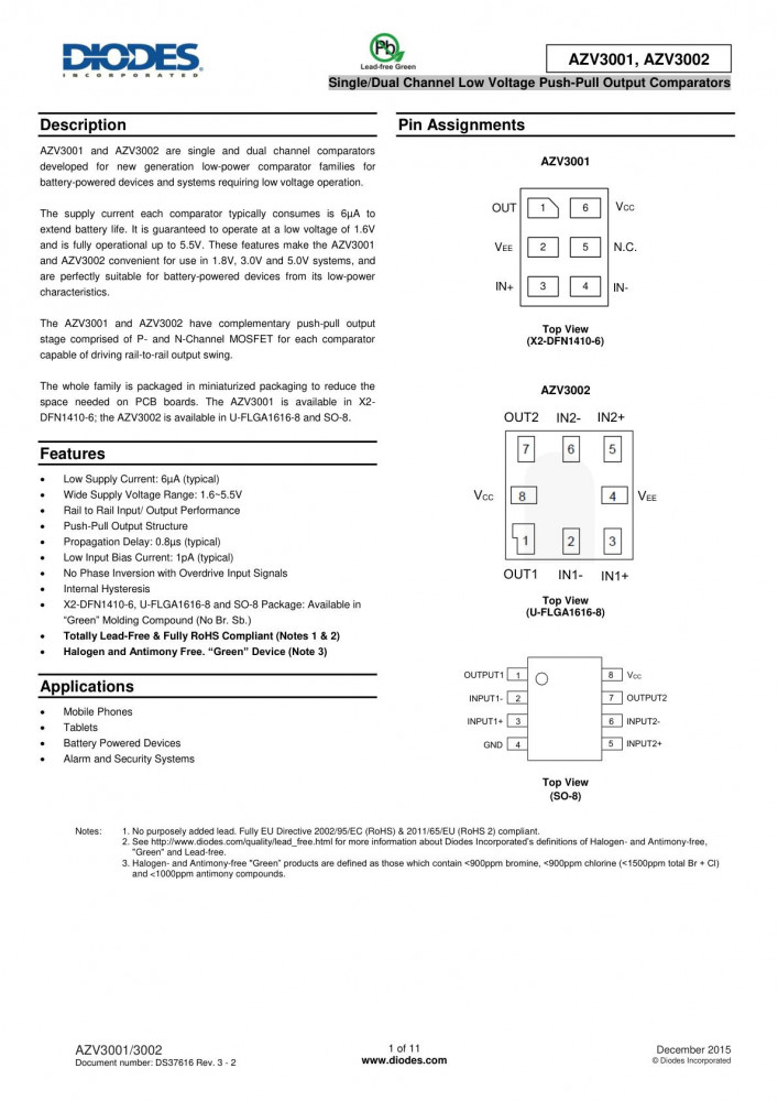 AZV3002S-13 datasheet page 1