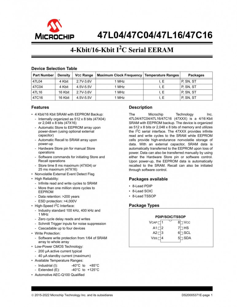 47L04-I/SN datasheet page 1