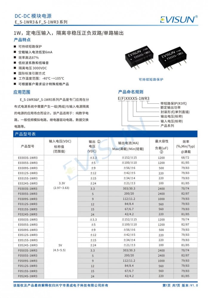 EVISUN F0524S-1WR3 datasheet page 1