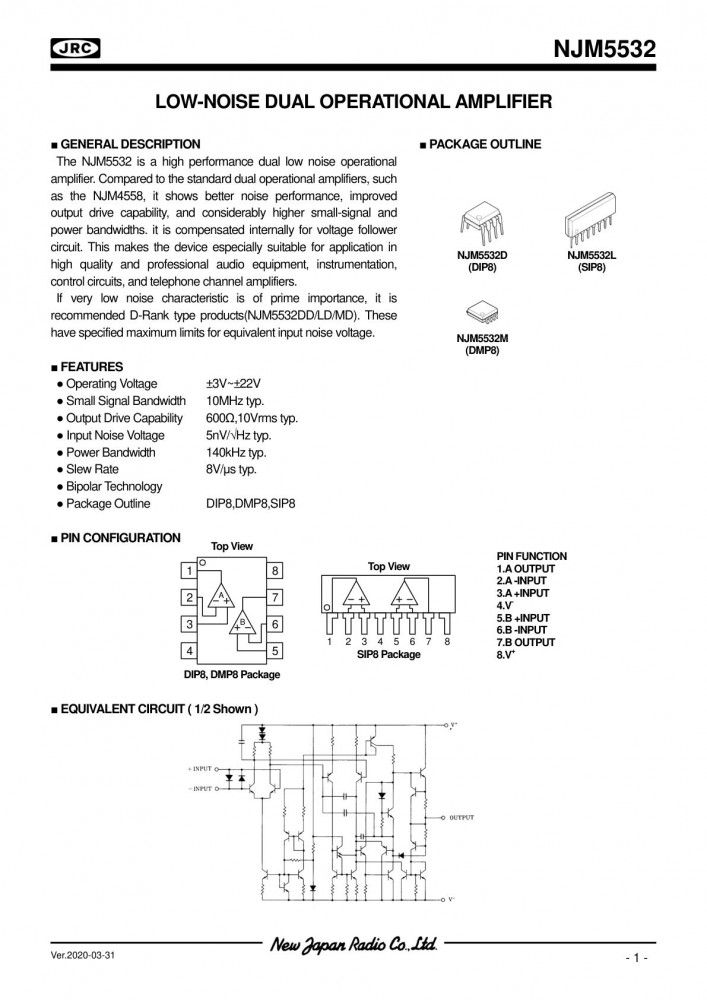 NJM5532DD datasheet page 1