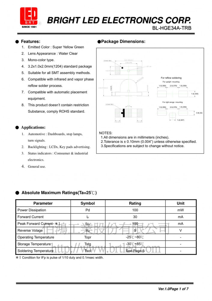 BL-HGE34A-TRB datasheet page 1