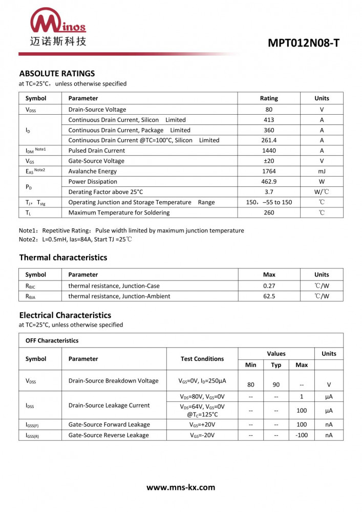 MPT012N08-T datasheet page 2