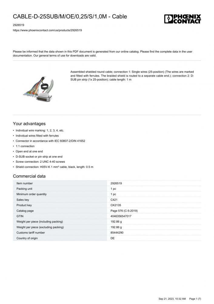Phoenix Contact 2926519 document page 1