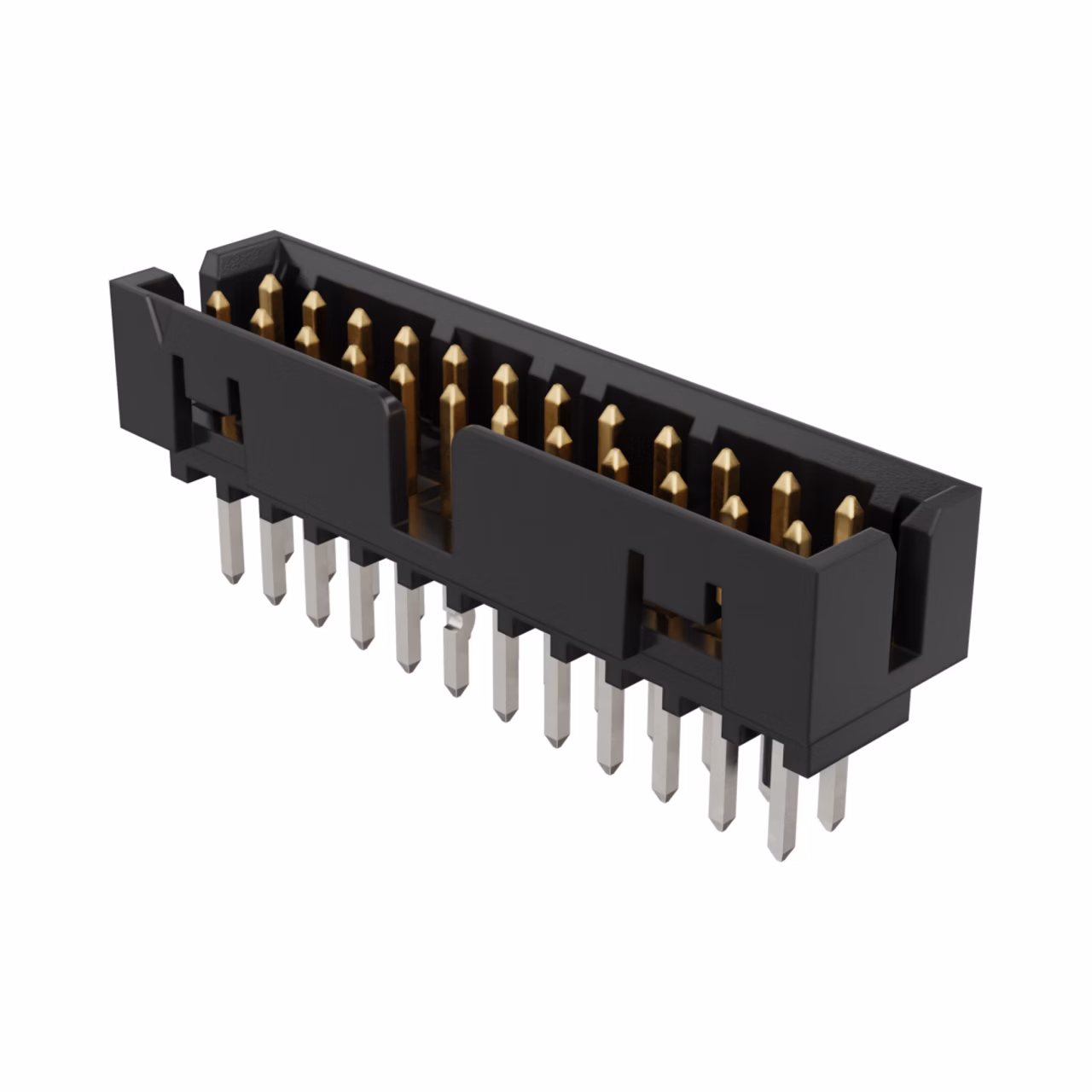 2.00mm Pitch, Milli-Grid PCB Header, Dual Row, Vertical, Through Hole, Shrouded, 24 Circuits, Circuits 6, 11, and 20 Kinked, 0.76µm Gold (Au) Plating, 3.50mm Tail Length, Dual Side Slots, Dual Friction Locks, Center Polarization, with Peg, Tube for sale