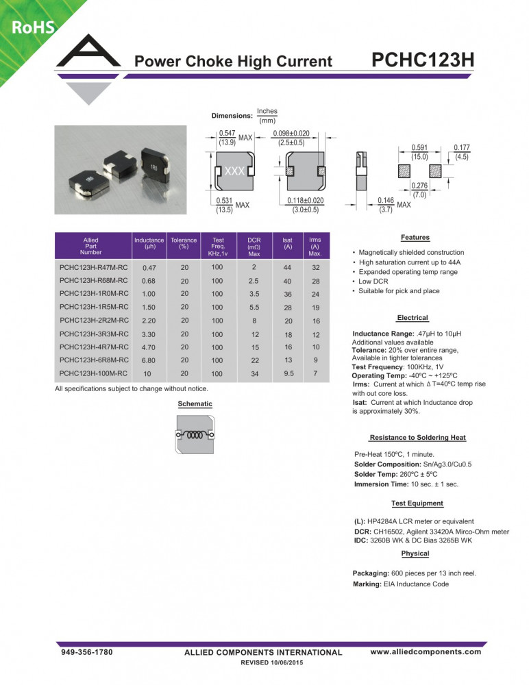 PCHC123H series datasheet page