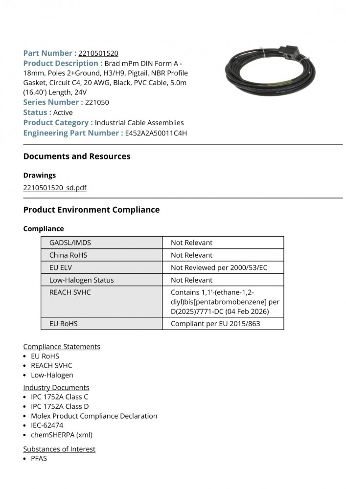 MOLEX 2210501520 technical drawing, page 1